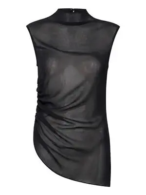 Lapointe Mock Neck Ruched Georgette Top - Black