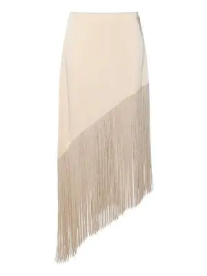 Lapointe Asymmetric Satin Fringe Midi Skirt - Ecru