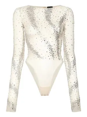 Lapointe Rhinestone Swirl Boatneck Bodysuit - Ecru