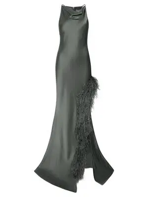 Lapointe Lapointe Feather-Trimmed Halter Gown Pine