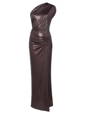 Lapointe One Shoulder Ruched Coated Jersey Maxi Dress - Mocha