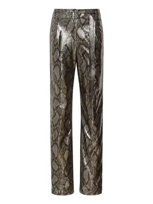 Lapointe Metallic Snake Print Belted Trousers - Silver