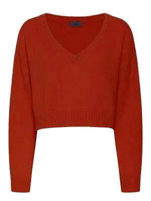 Lapointe Cashmere Silk Cropped V-neck Sweater - Rust