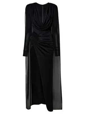 Lapointe Jersey Cowl Neck Slit Gown With Georgette Cape - Black