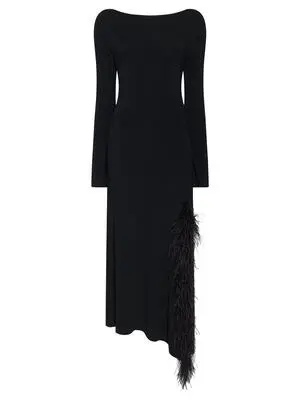 LAPOINTE Lapointe Matte Viscose Boatneck Dress With Feather Detail