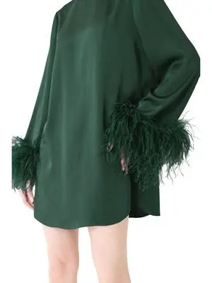 Lapointe Lightweight Feather-trimmed Satin Mini Dress - Emerald