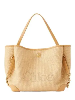 Chloé Clover Raffia-effect Tote With Leather Trim - Neutrals