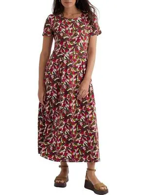 SEASALT CORNWALL Floral Stretch Organic Cotton Midi Dress - Abstract Protea Chalk