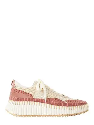 Chloé Nama Embroidered Suede And Recycled-mesh Sneakers - Neutrals