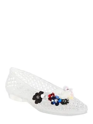 HEAVENLY JELLY Petal Jelly Ballet Flat With Embellishments - Clear