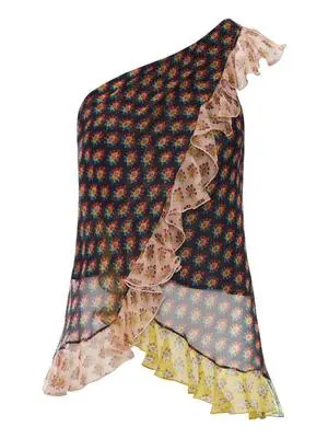 ETRO ETRO Asymmetrical Micro Floral Print One-Shoulder Top