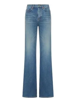 Saint Laurent Flared Jeans In Midi Blue Denim - Multicolor