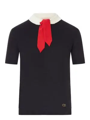 Valentino Garavani Wool Sweater With Contrast Collar And Bow Detail - Multicolor