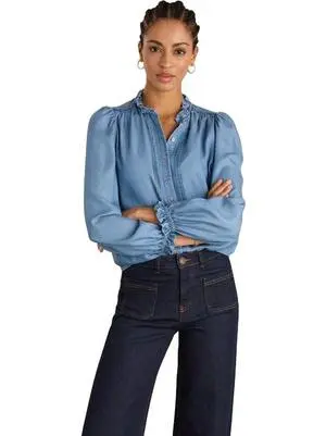BAUKJEN Zoe Frill Neck Blouse - Mid Indigo
