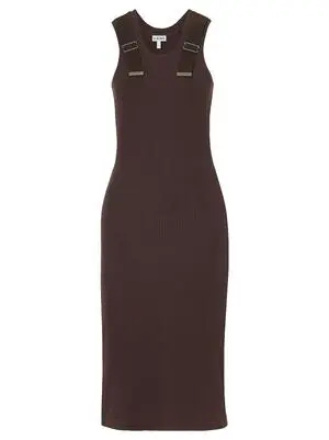 Loewe Embellished Ribbed Stretch-cotton Midi Dress - Brown