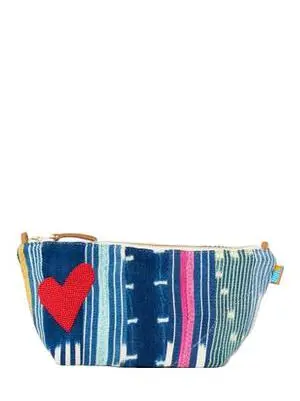 UBUNTU LIFE Convertible Pouch In African Baule Cloth With Beaded Heart Detail - Red