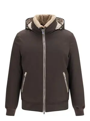 Brunello Cucinelli Nylon Down Jacket With Removable Hood - Brown