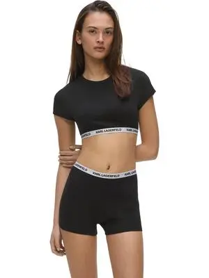 Karl Lagerfeld Logo Band Cropped T-shirt - Black