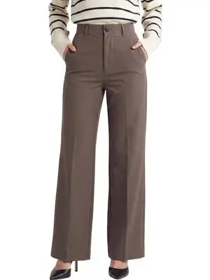 SOLOMON & SAGE Organic Cotton Blend Wide Leg Tailored Pants - Mocha