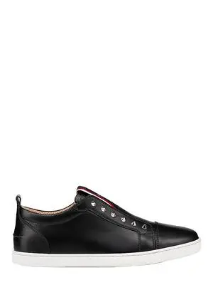 CHRISTIAN LOUBOUTIN F.a.v. Fique A Vontade Calfskin Leather Slip-on Sneakers With Spikes - Black