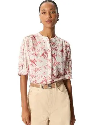 Whistles Tropical Bird Textured Blouse - Pink/multi