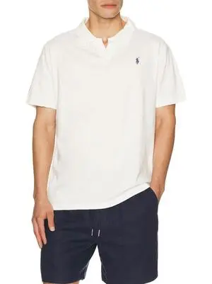 POLO RALPH LAUREN Polo Ralph Lauren Short Sleeve Cotton Linen Johnny Collar Polo In Cream