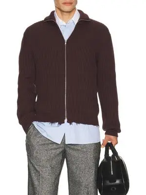 MAISON MARGIELA MM6 Maison Margiela Ribbed Knit Mock Neck Zip-Up Sportsjacket