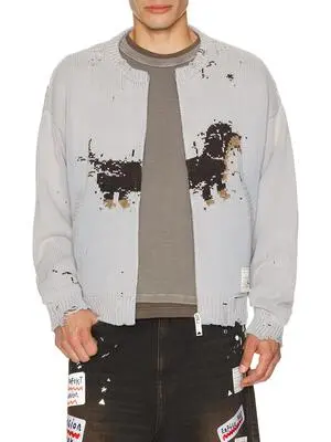 Mihara Yasuhiro Dog Jacquard Zip-up Knit Cardigan - Blue