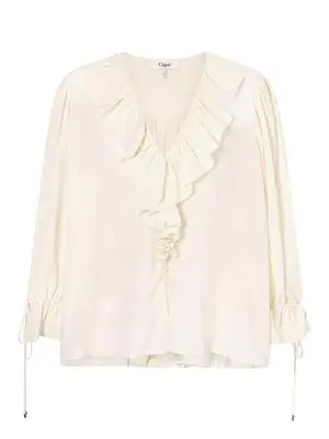 Chloé Ruffled Silk Crepe De Chine Blouse - White