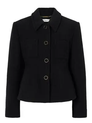 Chloé Wool-blend Bouclé Jacket With Gold Ring Buttons - Black
