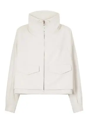 Loewe Cropped Cotton And Silk-blend Gabardine Jacket With Leather Trim And Anagram Embroidery - Neutrals