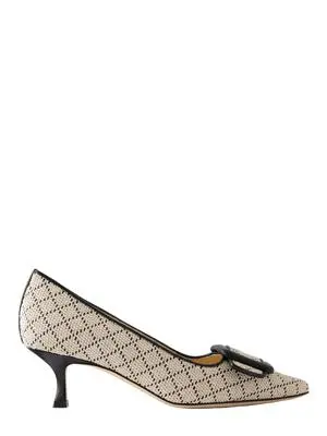 Manolo Blahnik Maysale 50 Buckled Raffia Pumps - Neutrals