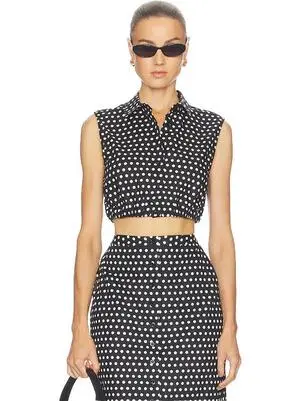 FRAME Polka Dot Cropped Shirt - Black Multi
