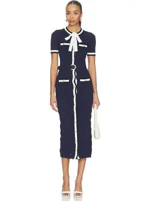 SELF-PORTRAIT Pointelle Knit Midi Dress - Navy