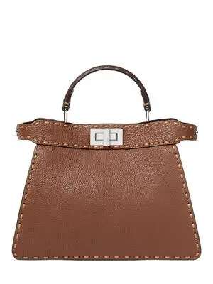 Fendi Peekaboo Iseeu Small Leather Shoulder Bag With Selleria Macro Stitching - Brown