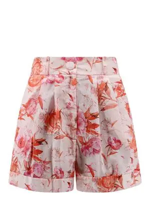 ACTUALEE Printed High-waisted Cotton Shorts - Red