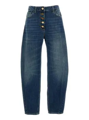 Elisabetta Franchi High Waist Wide Leg Barrel Jeans - Blu