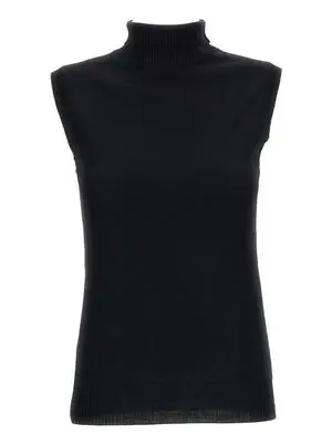 Sportmax Sleeveless High Neck Virgin Wool Gilet - Nero