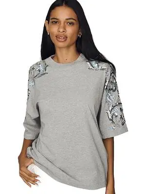 Essentiel Antwerp Cotton Sequin-sleeve T-shirt - Silver Lining