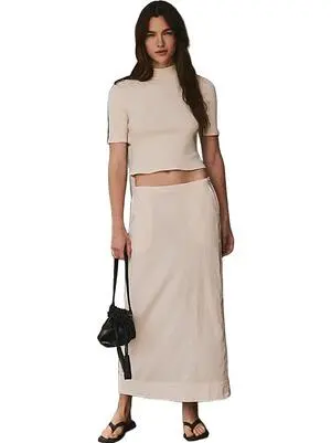 Free People Claudia Mock Neck Top And Column Skirt Set - Vanilla