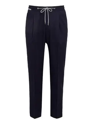 Corneliani Virgin Wool Drawstring Trousers - Navy
