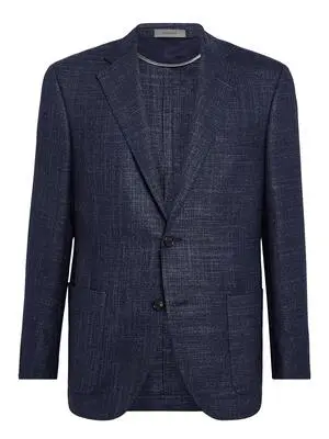 Corneliani Virgin Wool-silk Herringbone Blazer - Navy