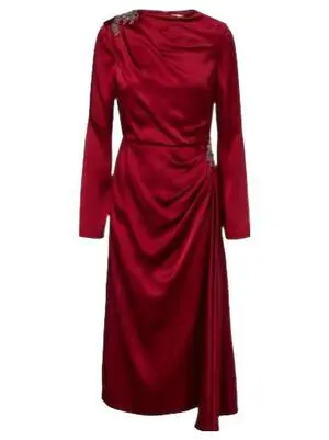 Erdem Crystal-embellished Draped Satin Cady Midi Dress - Red