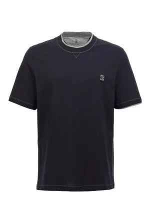Brunello Cucinelli Logo Embroidered Layered T-shirt - Blue