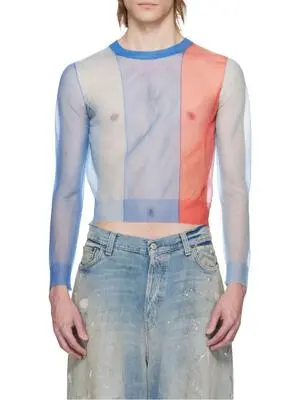 CHARLES JEFFRREY LOVERBOY Sheer Paneled Crewneck Sweater - Gray