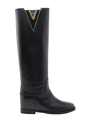 VIA ROMA 15 Via Roma 15 Maxi Logo Round Toe Knee High Boots