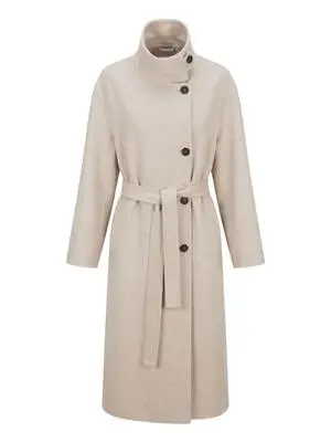 Brunello Cucinelli Hand-crafted Cashmere-beaver Double Cloth Coat With Belt And Monili - Light Brown