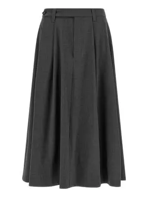Brunello Cucinelli Flared Pleated Midi Skirt - Grey