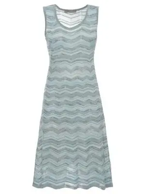 D.exterior Chevron-knit Metallic Midi Dress - Gray