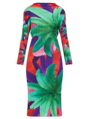 Issey Miyake Floral Print Midi Dress - Green